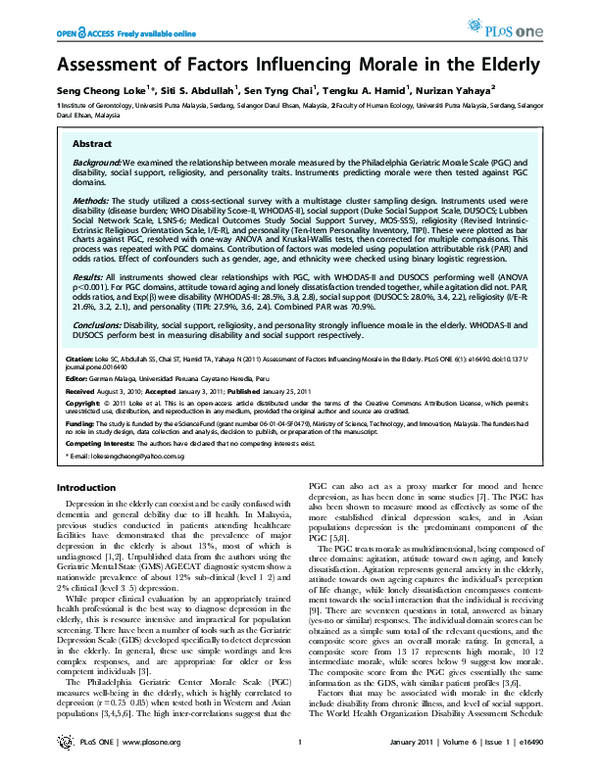 (PDF) Assessment of Factors Influencing Morale in the Elderly
