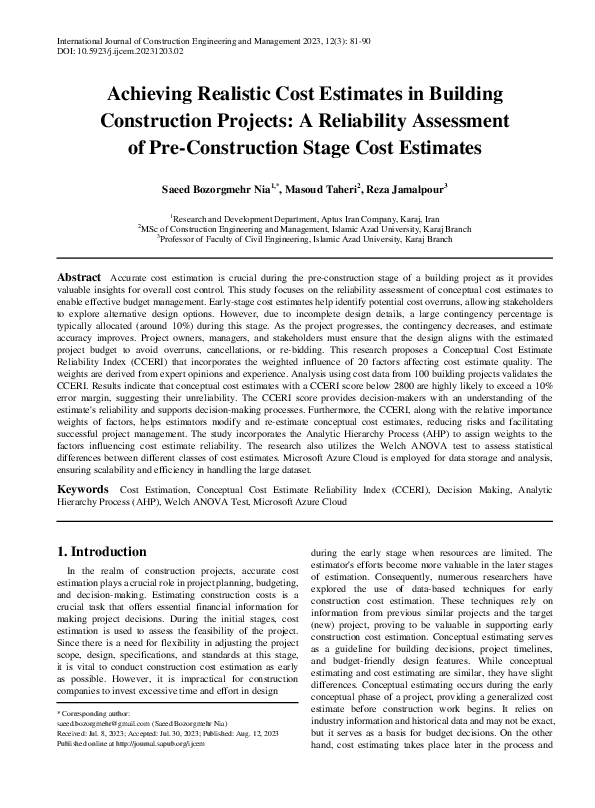Pdf Achieving Realistic Cost Estimates In Building Construction Projects A Reliability