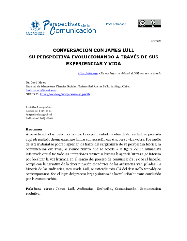 (PDF) Conversación con James Lull. Su perspectiva evolucionando a ...