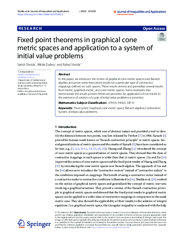 (PDF) Fixed point theorems in graphical cone metric spaces and application to a system of ...