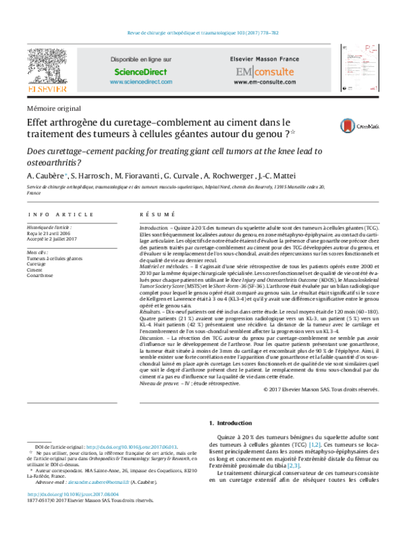 (PDF) Effet arthrogène du curetage–comblement au ciment dans le ...