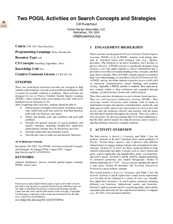 (PDF) Two POGIL Activities on Search Concepts and Strategies