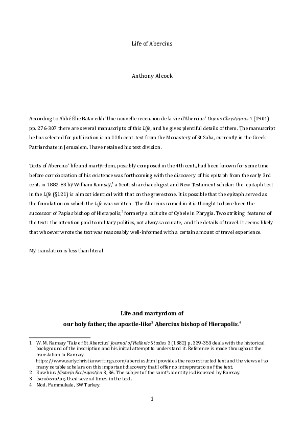 (PDF) Life of Abercius
