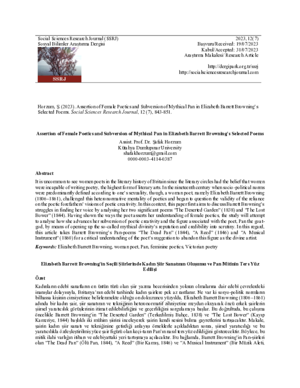 (PDF) Assertion of Female Poetics and Subversion of Mythical Pan in ...