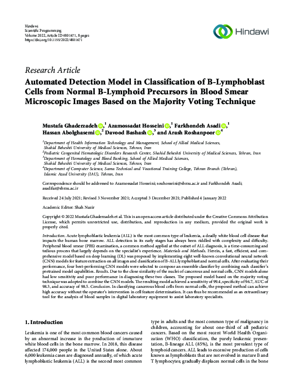 (PDF) Automated Detection Model in Classification B-Lymphoblast Cell from Normal B-Lymphoid ...