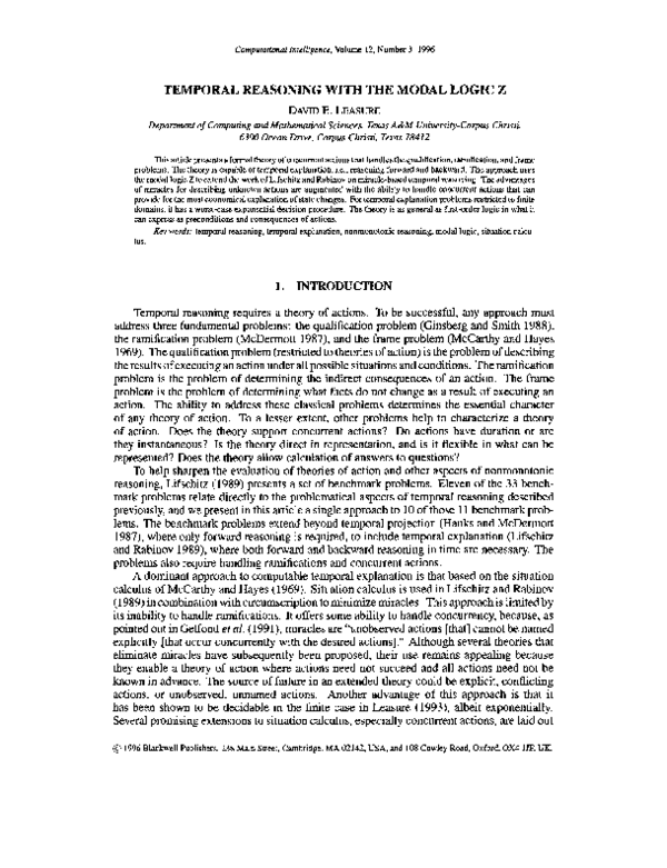 (PDF) Temporal Reasoning with the Modal Logic Z