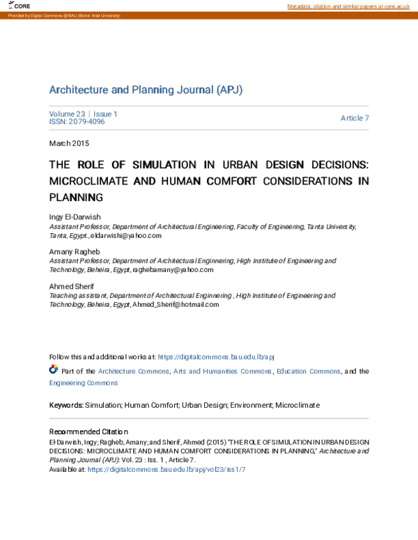 (PDF) The Role of Simulation in Urban Design Decisions: Microclimate ...