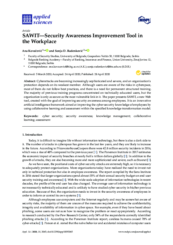 (PDF) SAWIT—Security Awareness Improvement Tool in the Workplace