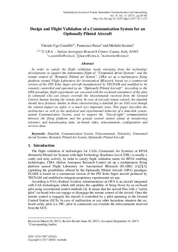 (PDF) Design and Flight Validation of a Communication System for an Optionally Piloted Aircraft