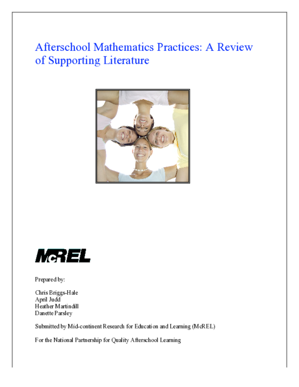 (PDF) Afterschool mathematics practices: A review of supporting literature