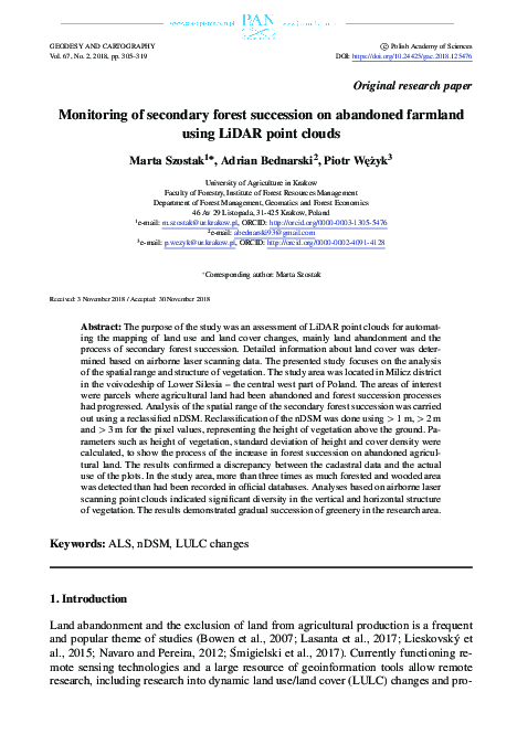 (PDF) Monitoring of secondary forest succession on abandoned farmland using LiDAR point clouds