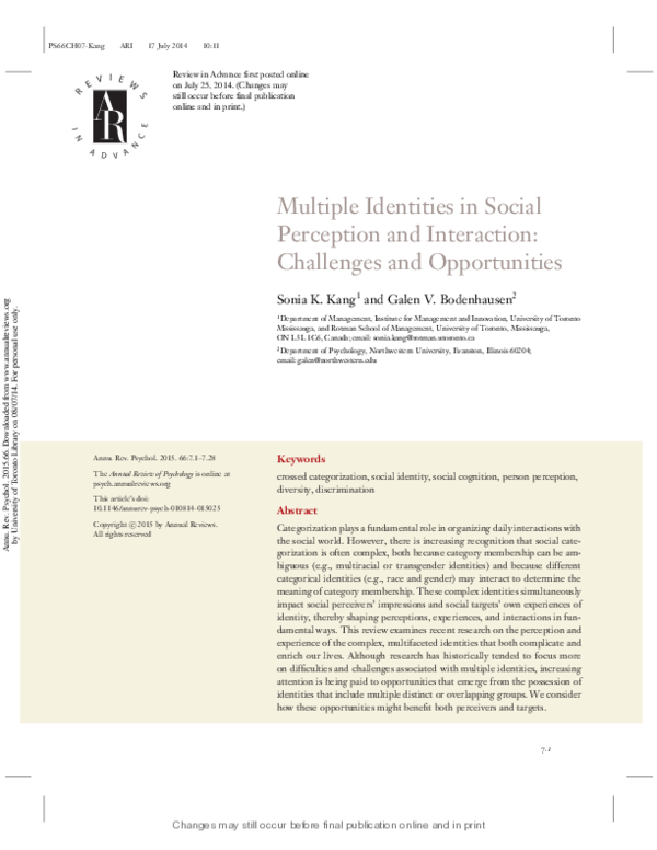 (PDF) Multiple Identities in Social Perception and Interaction ...