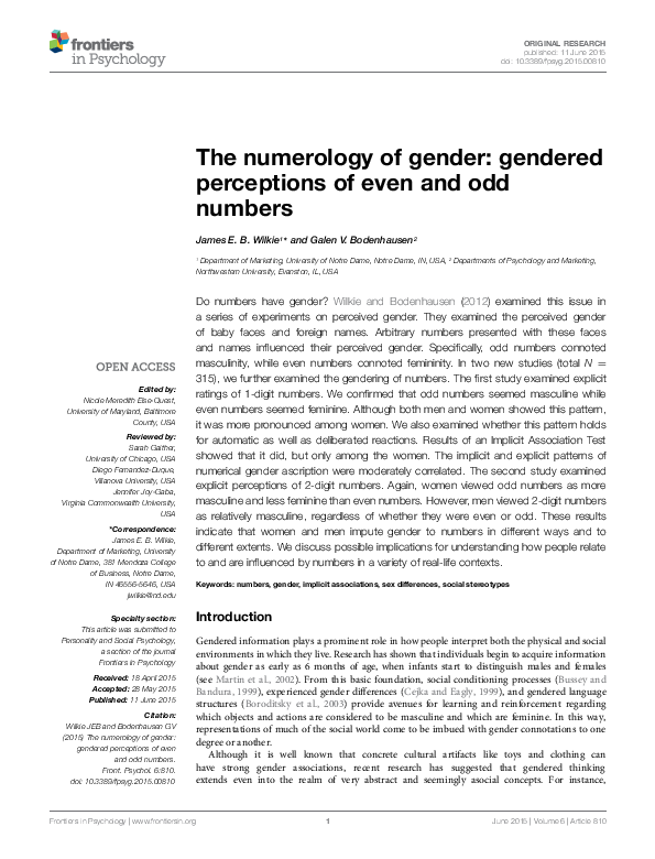 (PDF) The numerology of gender: gendered perceptions of even and odd ...