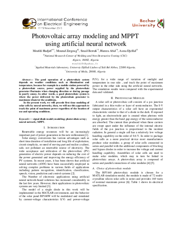 (PDF) Photovoltaic array modeling and MPPT using artificial neural network
