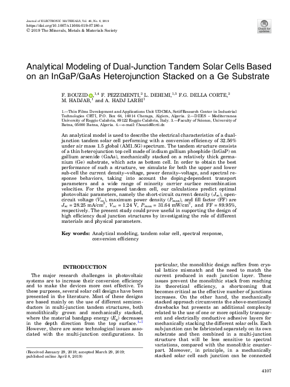 (PDF) Analytical Modeling of Dual-Junction Tandem Solar Cells Based on an InGaP/GaAs ...