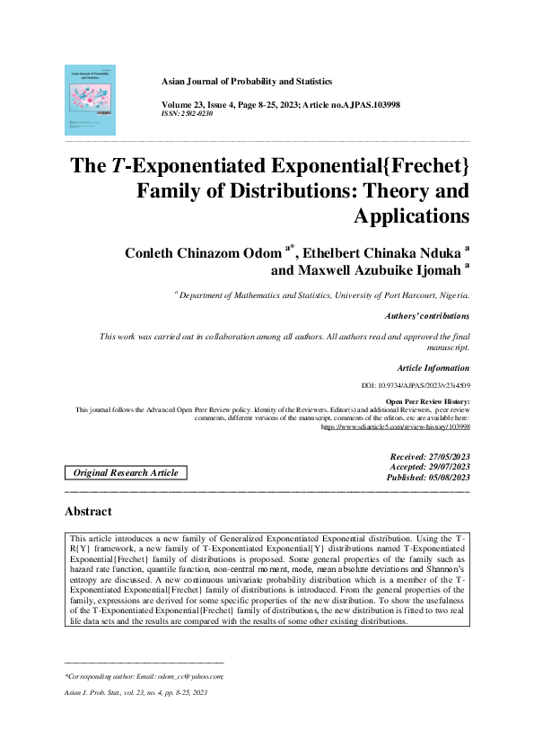 (PDF) The T-Exponentiated Exponential{Frechet} Family of Distributions ...