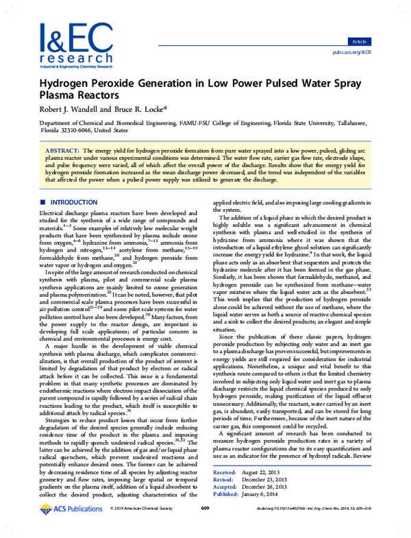 (PDF) Hydrogen Peroxide Generation in Low Power Pulsed Water Spray ...