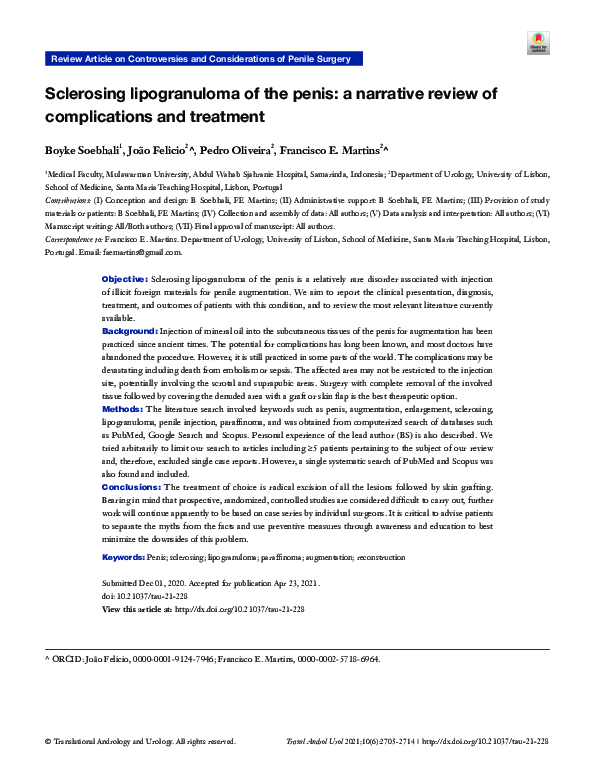 (PDF) Sclerosing lipogranuloma of the penis: a narrative review of ...