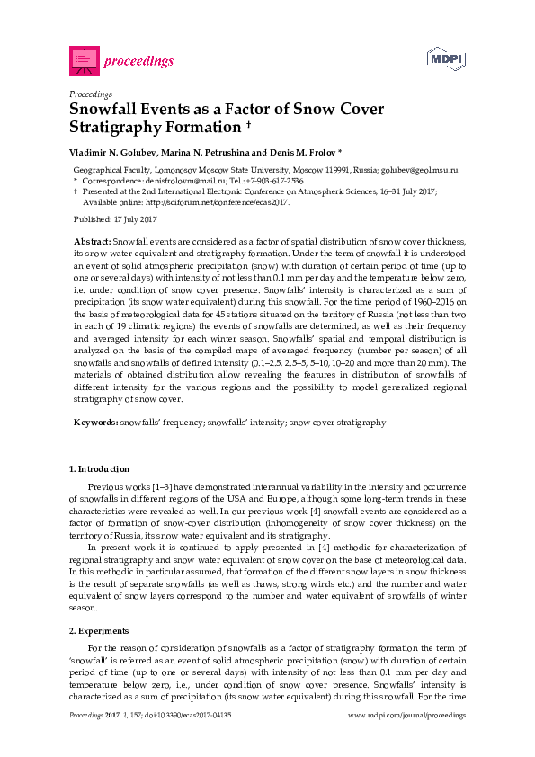 (PDF) Snowfall Events as a Factor of Snow Cover Stratigraphy Formation