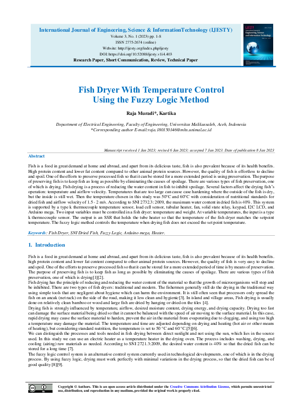 (PDF) Fish Dryer With Temperature Control Using the Fuzzy Logic Method