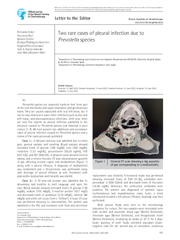 (PDF) Two rare cases of pleural infection due to Prevotella species