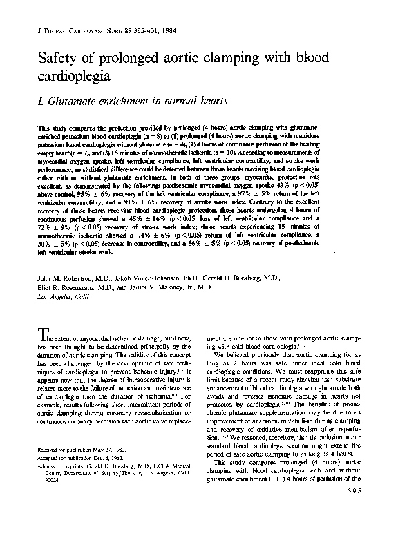 (PDF) Safety of prolonged aortic clamping with blood cardioplegia