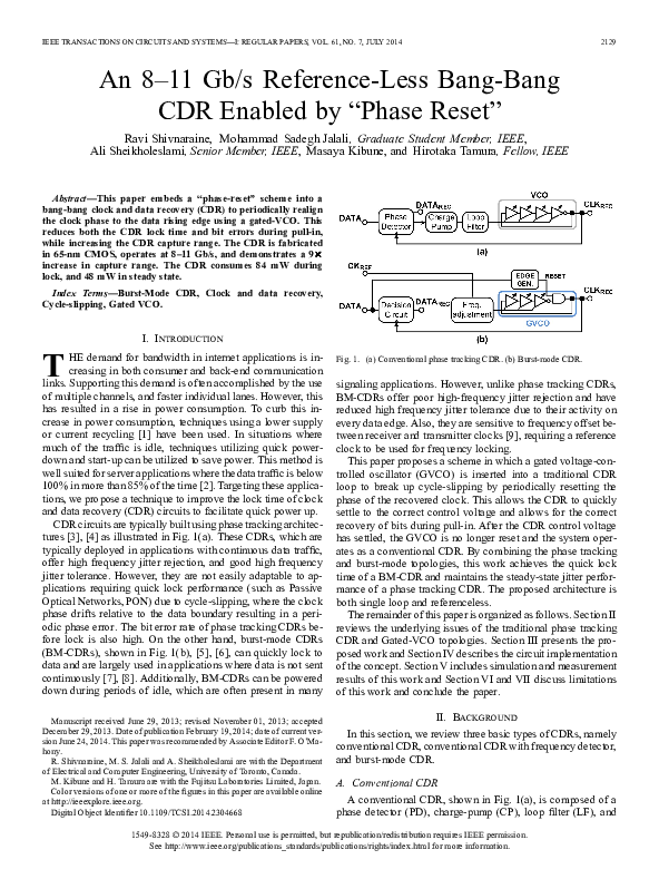 (PDF) An 8–11 Gb/s Reference-Less Bang-Bang CDR Enabled by “Phase Reset”