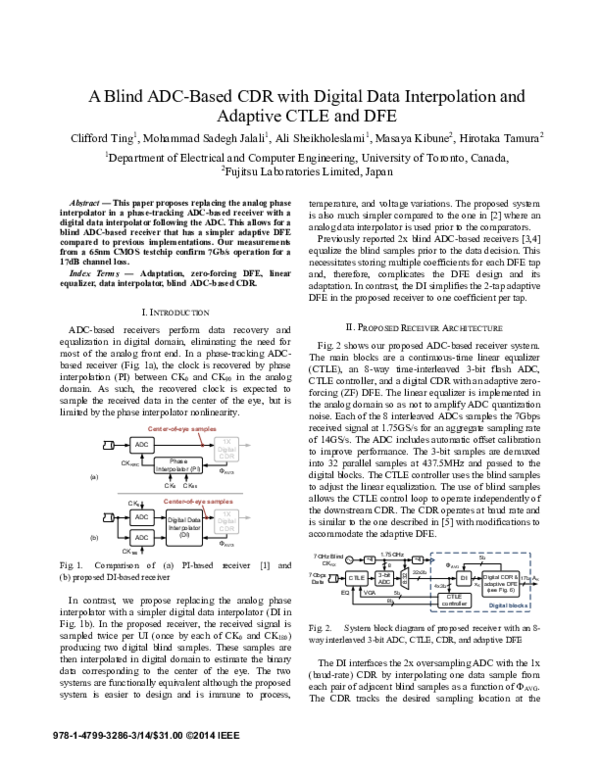 (PDF) A blind ADC-based CDR with digital data interpolation and adaptive CTLE and DFE
