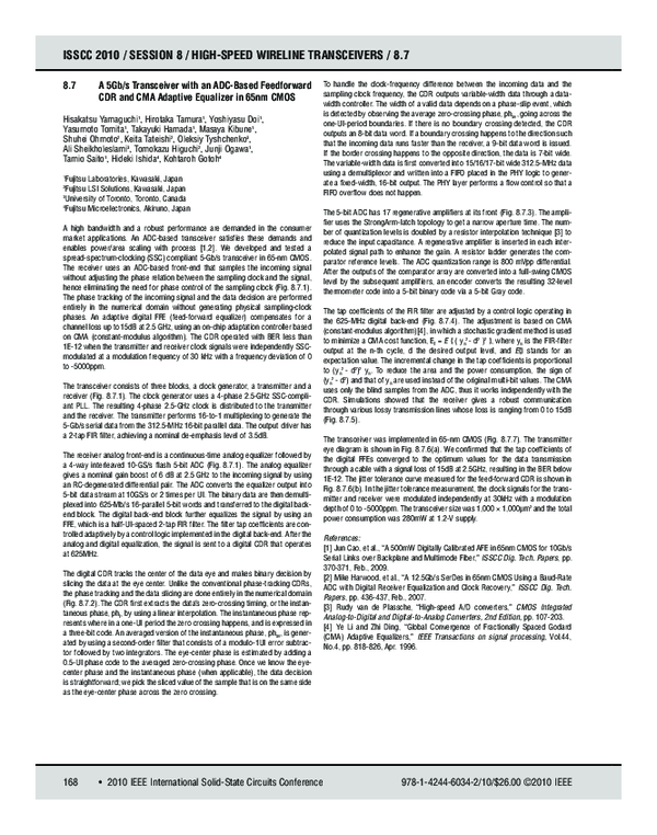 Pdf A 5gb S Transceiver With An Adc Based Feedforward Cdr And Cma Adaptive Equalizer In 65nm Cmos