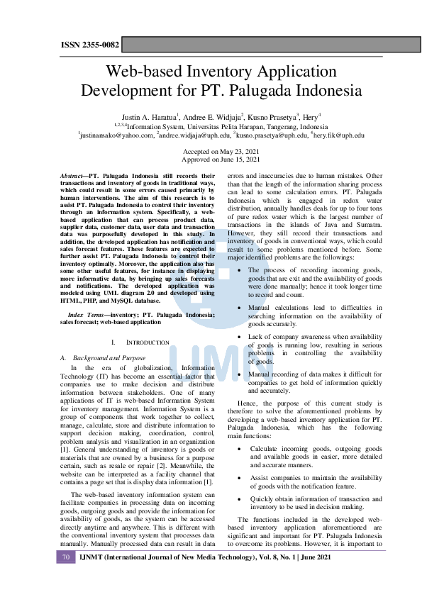 (PDF) Web-Based Inventory Application Development for PT. Palugada Indonesia