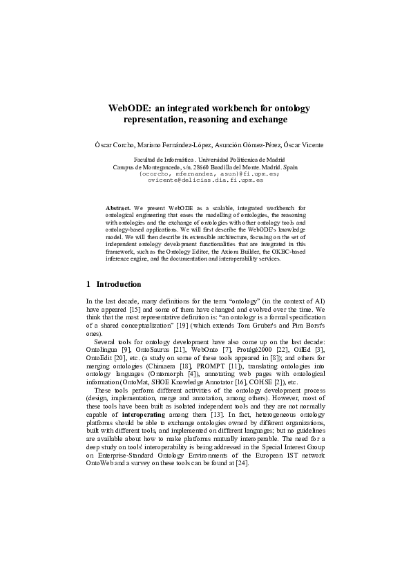 (PDF) WebODE: An Integrated Workbench for Ontology Representation, Reasoning, and Exchange