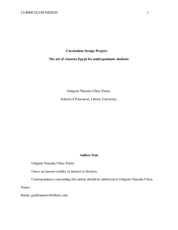 (PDF) Curriculum Design Project: The Art of 18th Dynasty Amarna Egypt ...