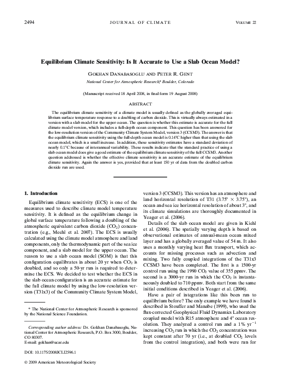 (PDF) Equilibrium Climate Sensitivity: Is It Accurate to Use a Slab ...