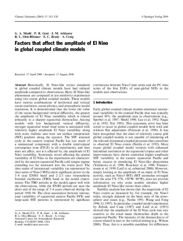 (PDF) Factors that affect the amplitude of El Nino in global coupled ...