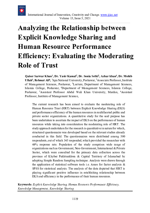 (PDF) Analyzing the Relationship between Explicit Knowledge Sharing and Human Resource ...