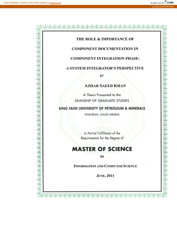 (PDF) The role & importance of component documentation in component ...