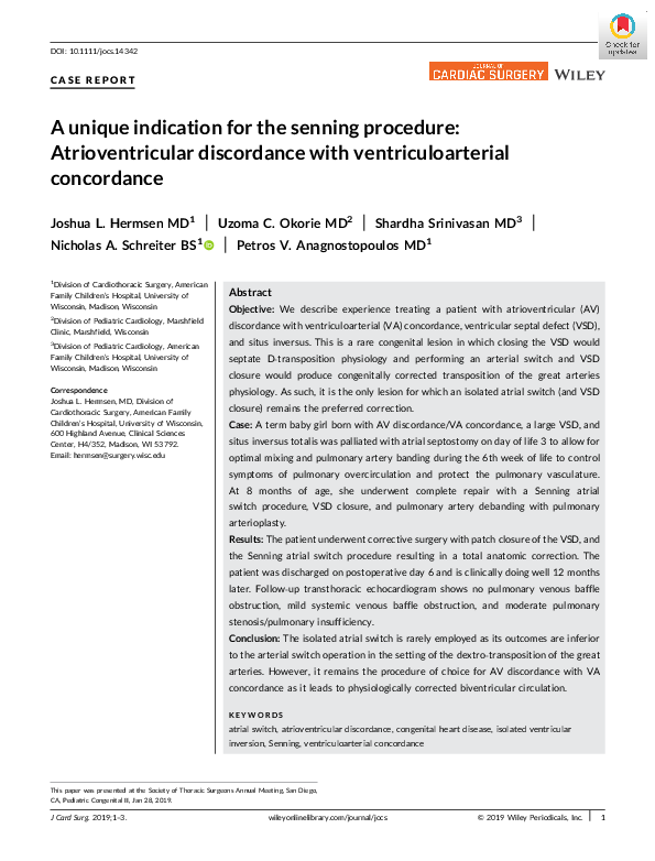 (PDF) A unique indication for the senning procedure: Atrioventricular ...
