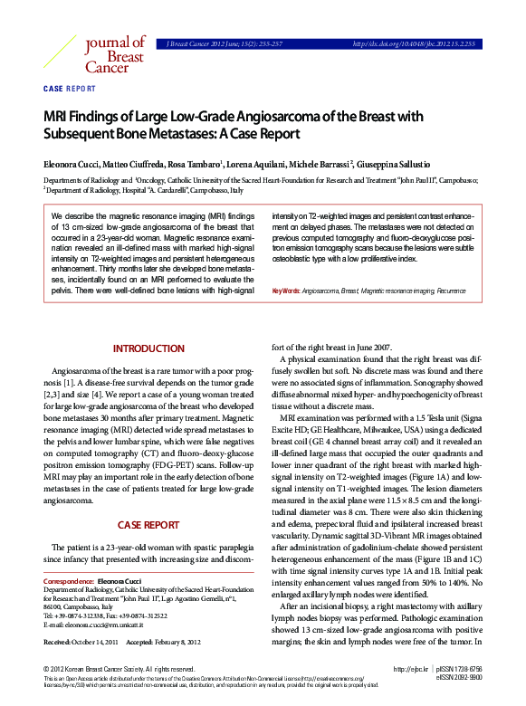 (PDF) MRI Findings of Large Low-Grade Angiosarcoma of the Breast with ...