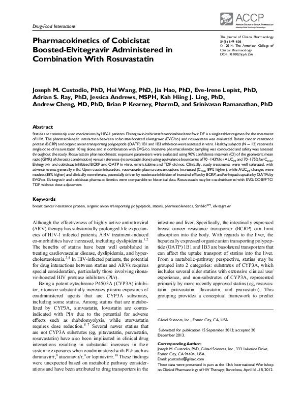 (PDF) Pharmacokinetics of cobicistat boosted-elvitegravir administered ...