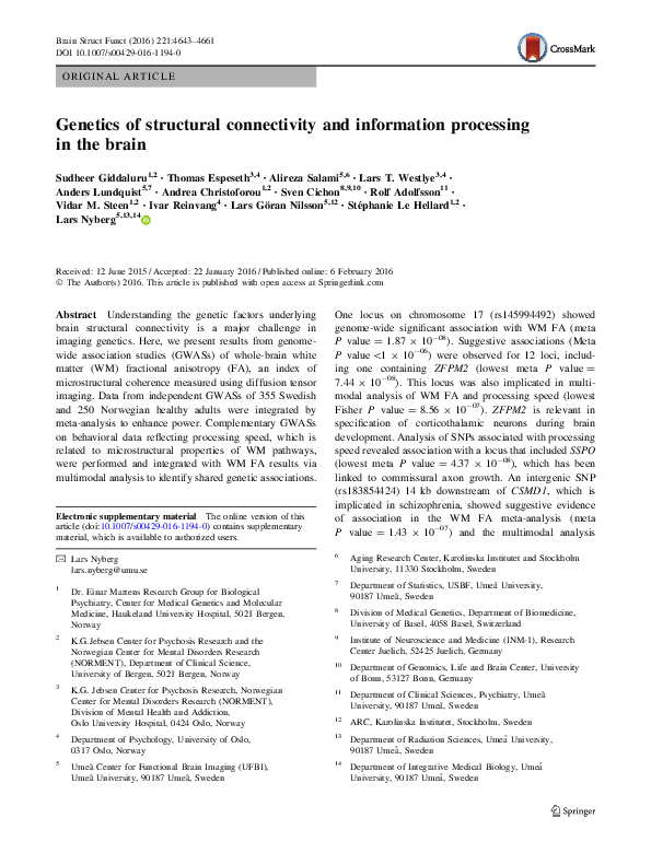 (PDF) Genetics of structural connectivity and information processing in ...