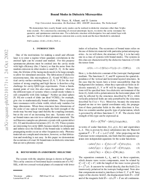 (PDF) Bound modes in dielectric microcavities