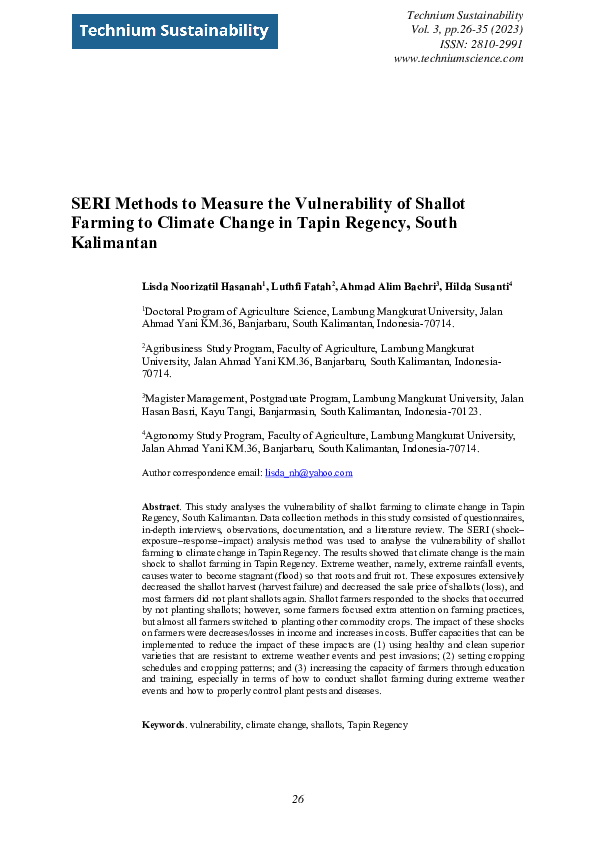 (PDF) SERI Methods to Measure the Vulnerability of Shallot Farming to ...