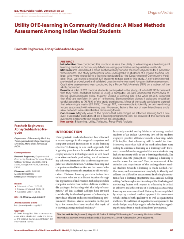 (PDF) Utility Of E-learning in Community Medicine: A Mixed Methods ...