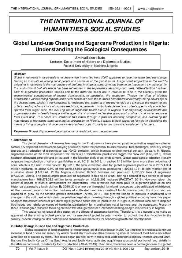 (PDF) Global Land-use Change and Sugarcane Production in Nigeria ...