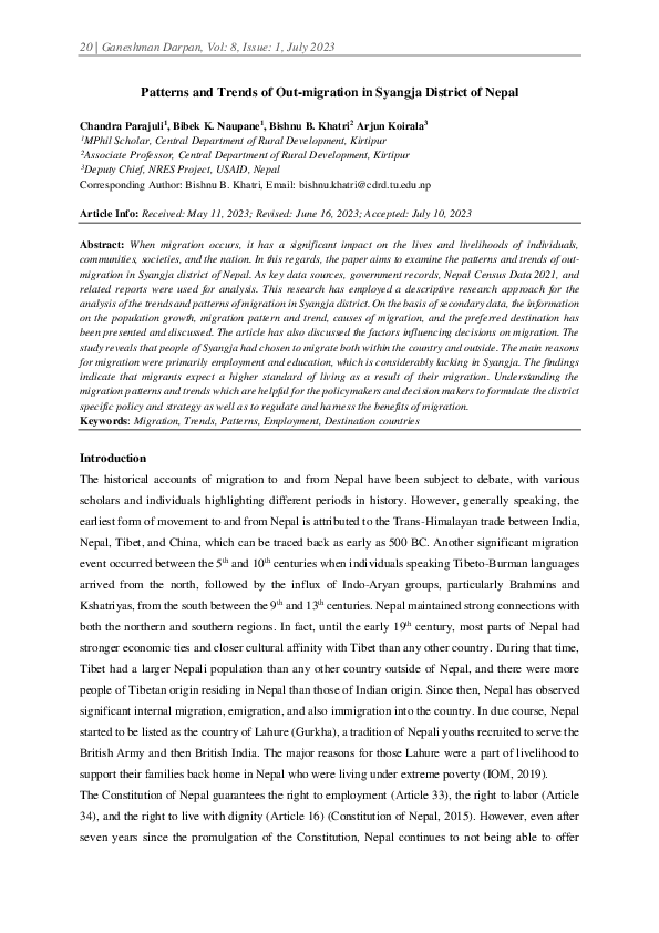 (PDF) Patterns and Trends of Out-migration in Syangja District of Nepal