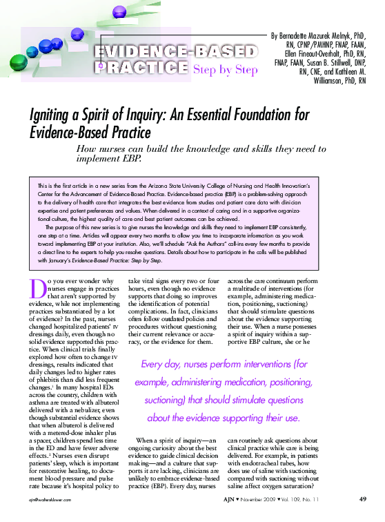 (PDF) Evidence-Based Practice: Step by Step: Igniting a Spirit of Inquiry