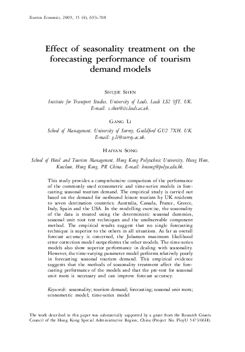 Pdf Effect Of Seasonality Treatment On The Forecasting Performance Of