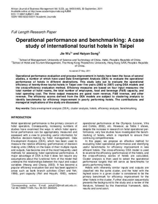 (PDF) Operational performance and benchmarking: A case study of international tourist hotels in ...