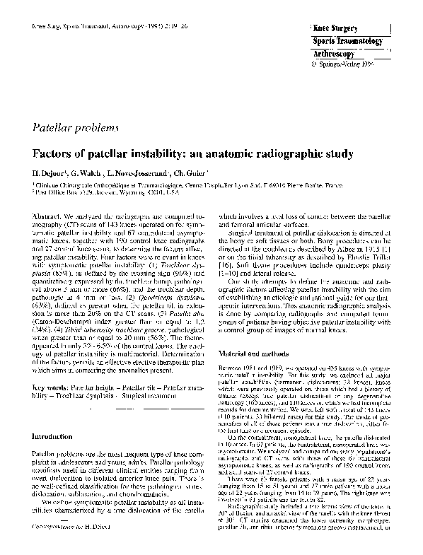 (PDF) Factors of patellar instability: An anatomic radiographic study
