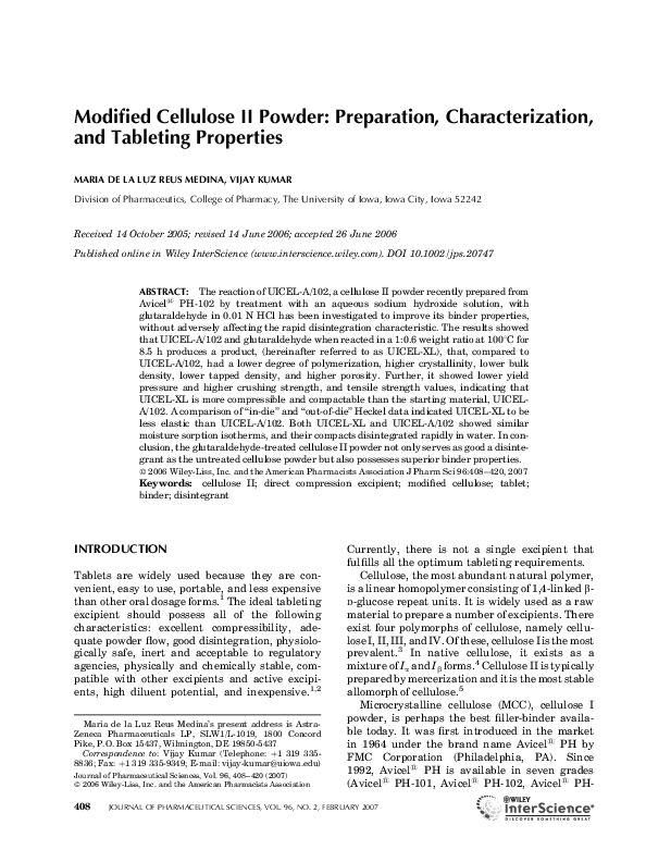 (PDF) Glutaraldehyde-Treated Cellulose II: Properties and Uses